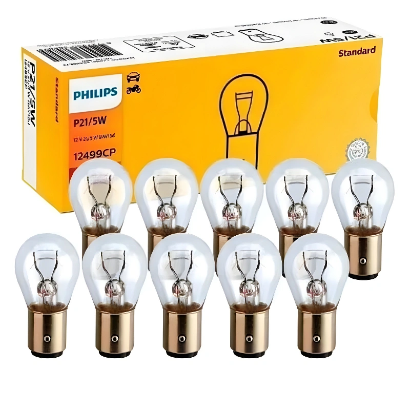 10 LÂMPADAS PHILIPS 12499CP Caixa 12V P21W 2 Polos
